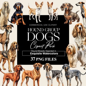 Hound Group Dogs Clipart Collection - 37 Unique Watercolor ...