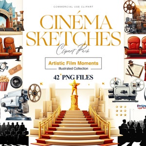 Watercolor Cinema Clipart, Theatre, Ticket, Popcorn, Camera PNG, Film ...
