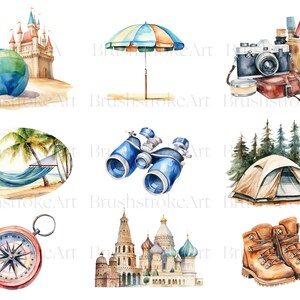 Watercolor Travel Clipart, Summer Travel, Road Trip Clipart, Vacation ...