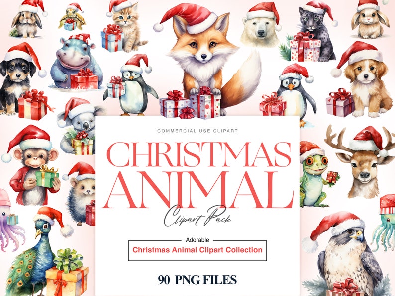 Christmas Animals Clipart, Watercolor Christmas, Wild Animals PNG ...