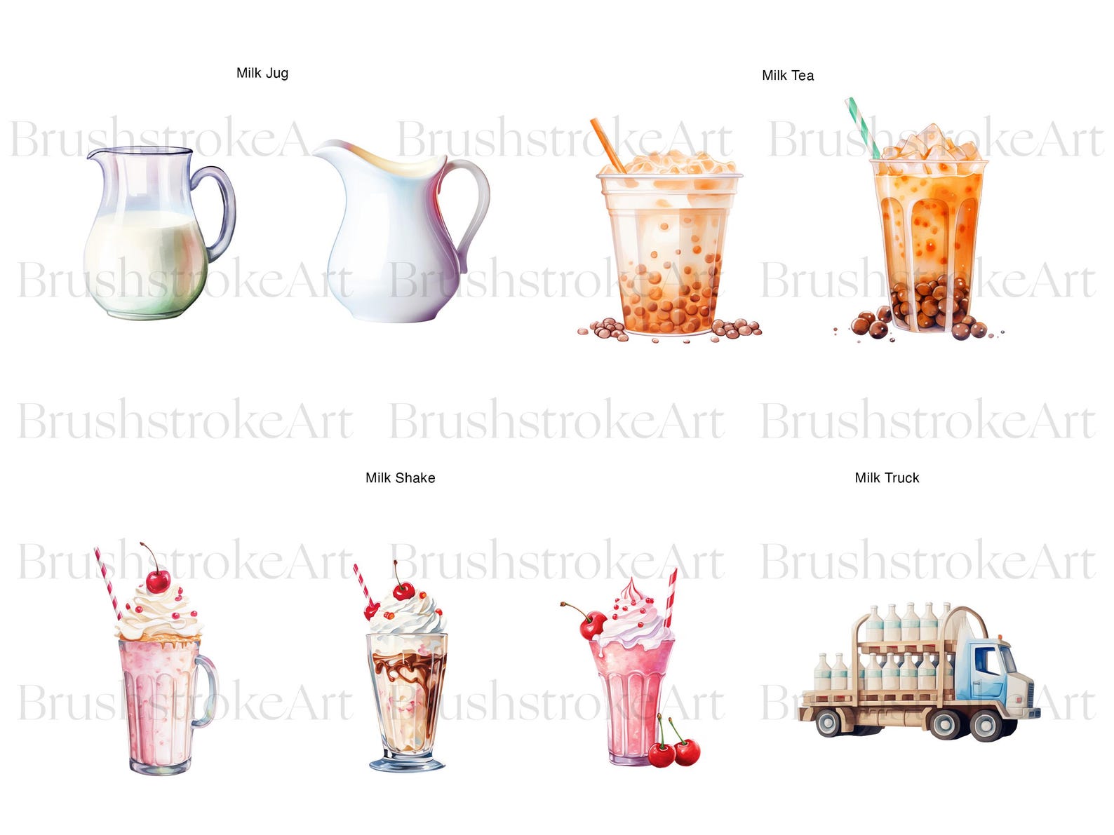 Watercolor Milk Clipart, Chocolate Milk and Cookie, Glass of Milk PNG ...