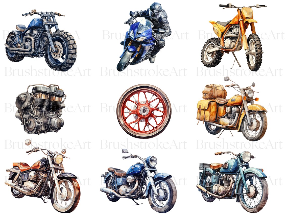 Watercolor Motorbike Clipart, Dirt Bike, Superbike, Biker Jacket ...