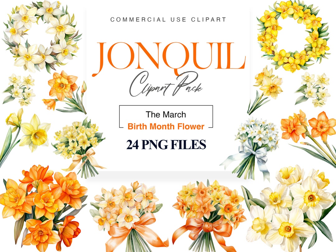 Jonquil Birth Month Flower, Watercolor Wreath, Wild Flower, Wedding ...