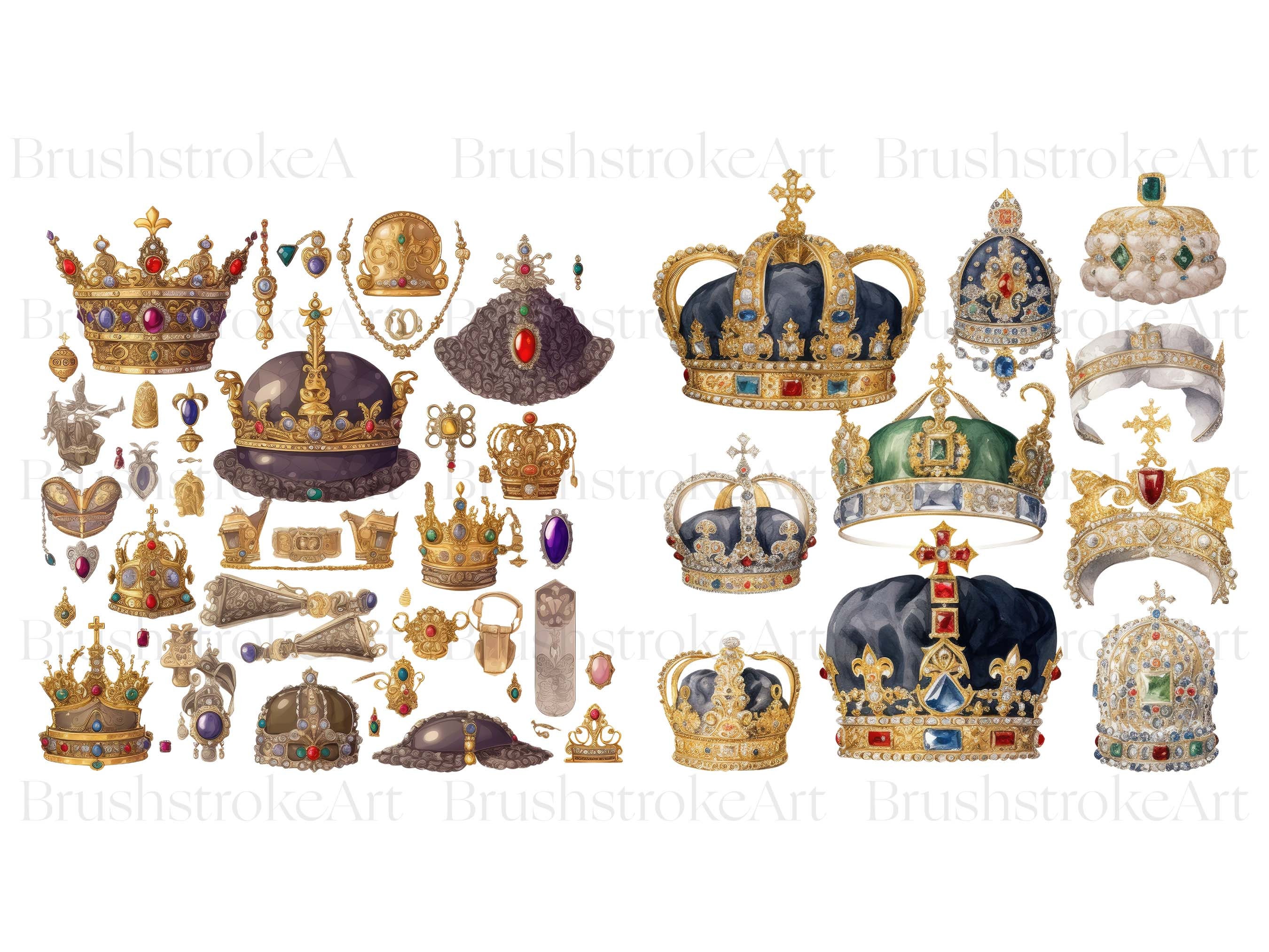 Watercolor Crown Clipart Royal Clipart Gold Crown Gems and - Etsy