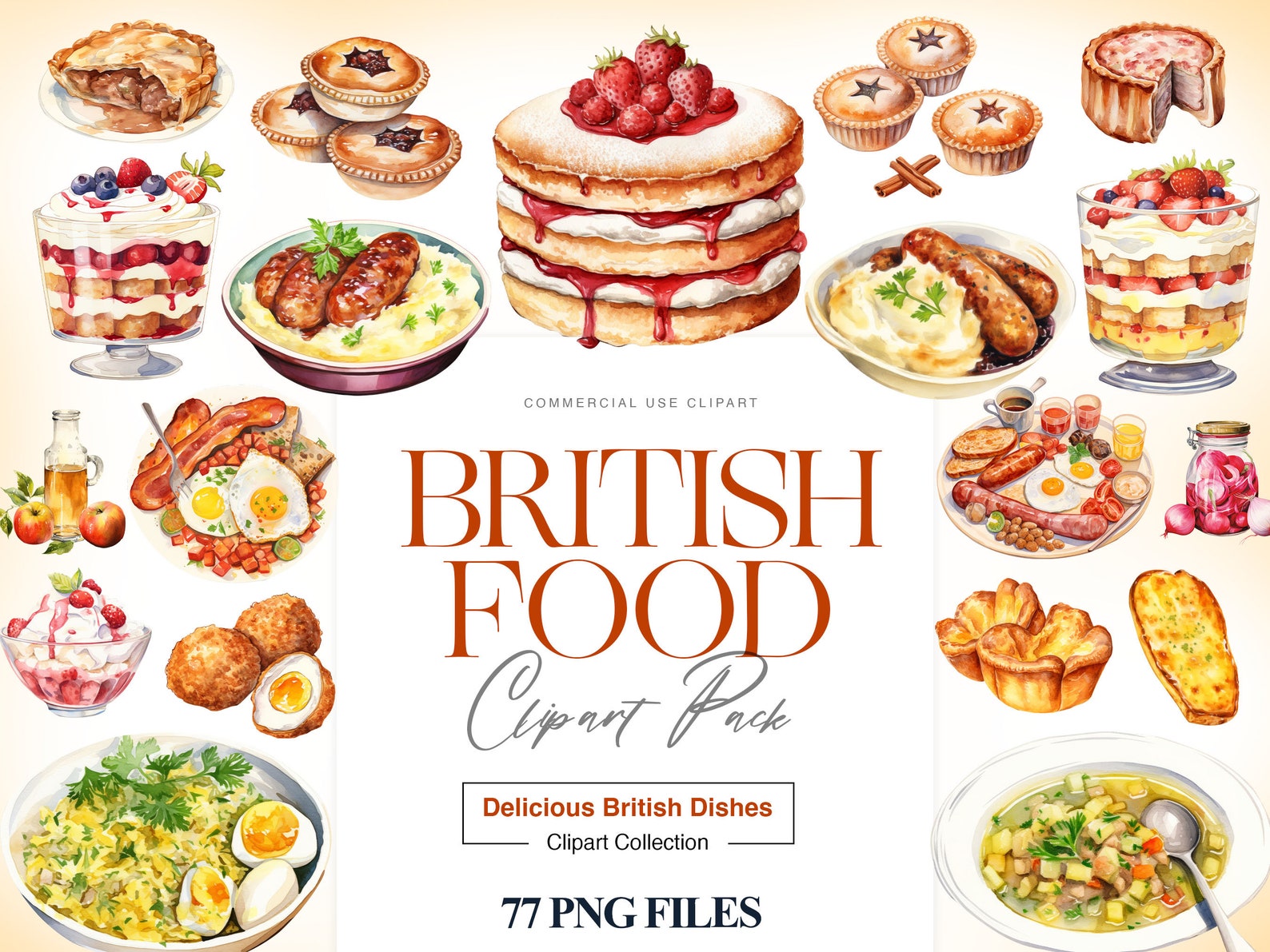 British Food Clipart, Fish and Chips, Beef Wellington, British Dessert ...