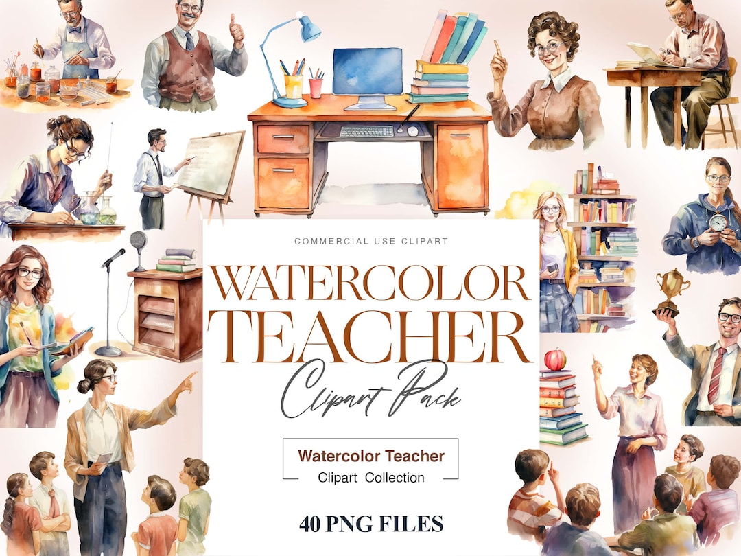 Watercolor Teacher Clipart, Watercolor School Teacher PNG, Back to ...