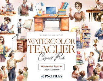 26 Watercolor Teacher Clipart, Watercolor School Teacher PNG, Back to ...