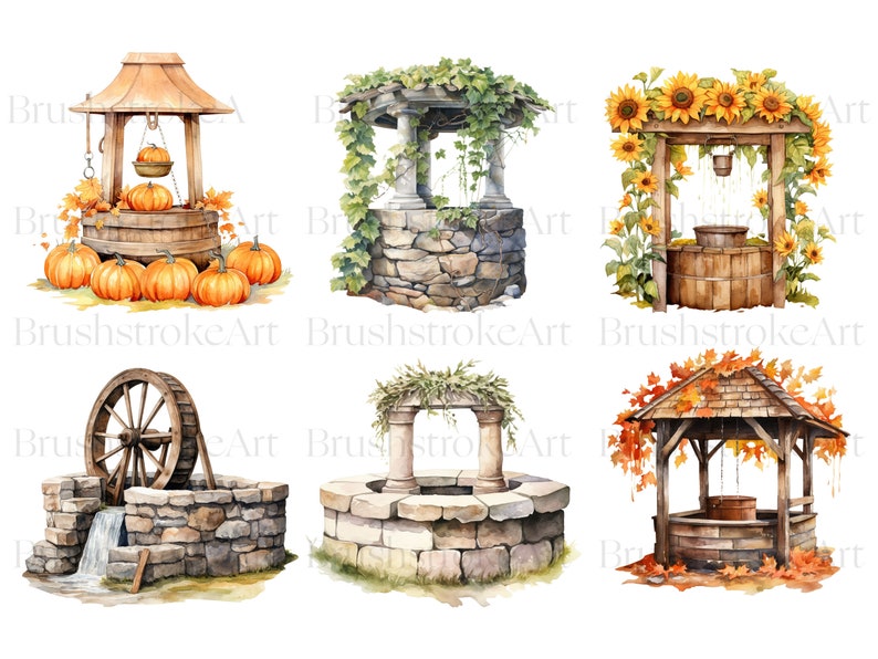 Autumn Well Clipart, Watercolor Well, Fall, Floral Well, Cute Autumn ...