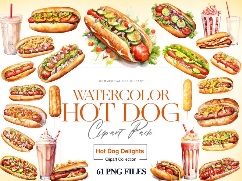 Watercolor Hotdog Clipart, Food, American Hotdog PNG, Fast Food, Corn ...