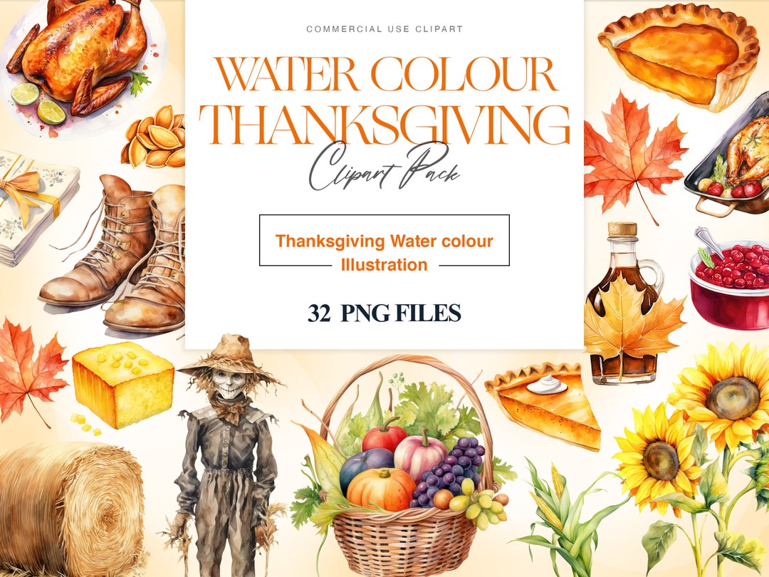 Watercolor Thanksgiving Clipart| Turkey Dinner| Pumpkin Pie ...