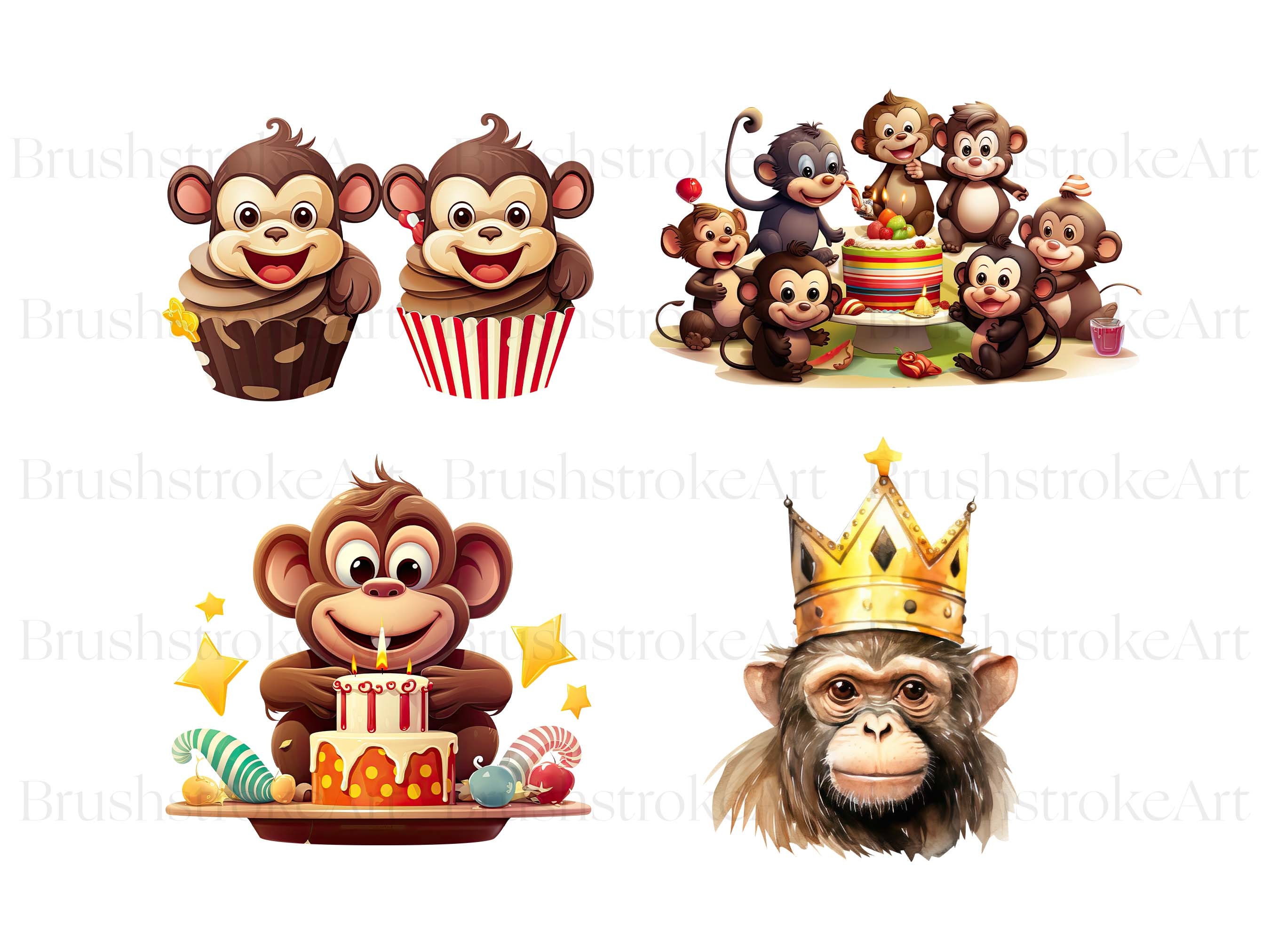 Watercolor Birthday Monkey Clipart, Monkey Nursery, Chimpanzee, Zoo ...