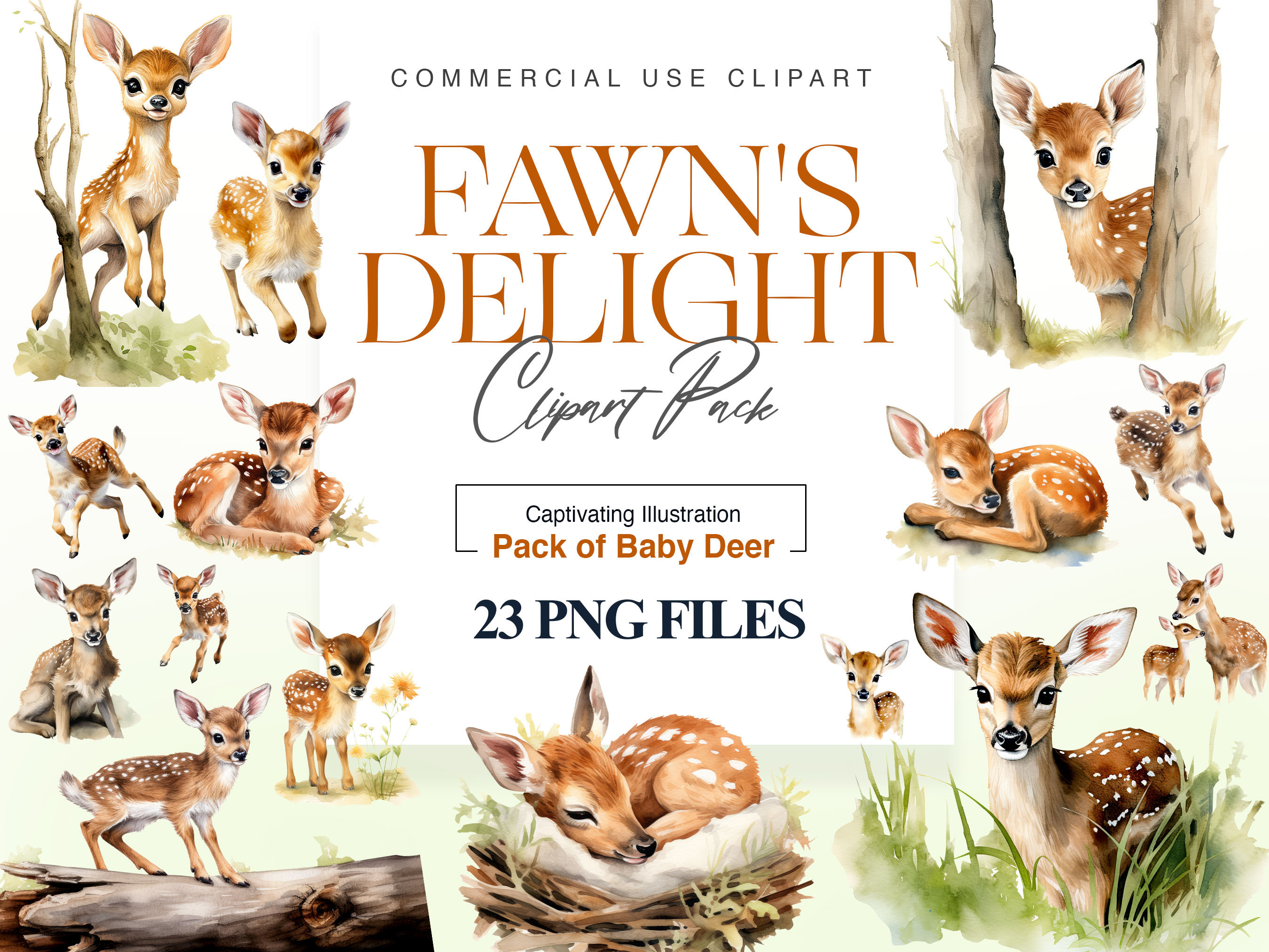 Watercolor Fawn Clipart, Baby Deer, Nursery Wall Art, Baby Shower ...
