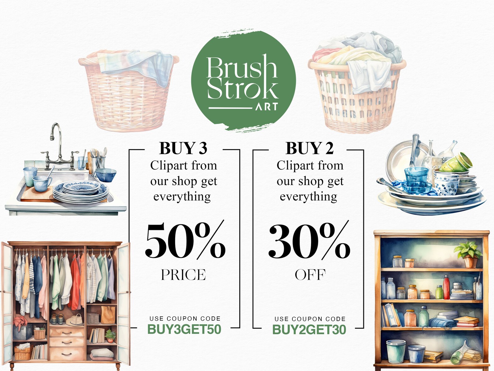 Watercolor Cleaning Clipart, House Chores, Laundry, Sponge, Bucket ...