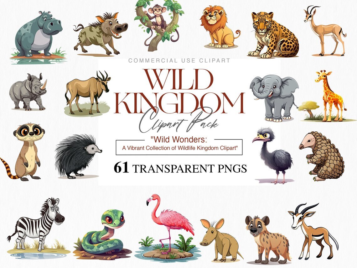 61 Watercolor Wild Animals Clipart, Horse, Lion, Rabbit, Giraffe, Duck ...