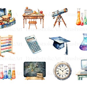 Watercolor Classroom Clipart, Back to School Graphics, Backpack, School ...