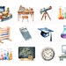 Watercolor Classroom Clipart, Back to School Graphics, Backpack, School ...