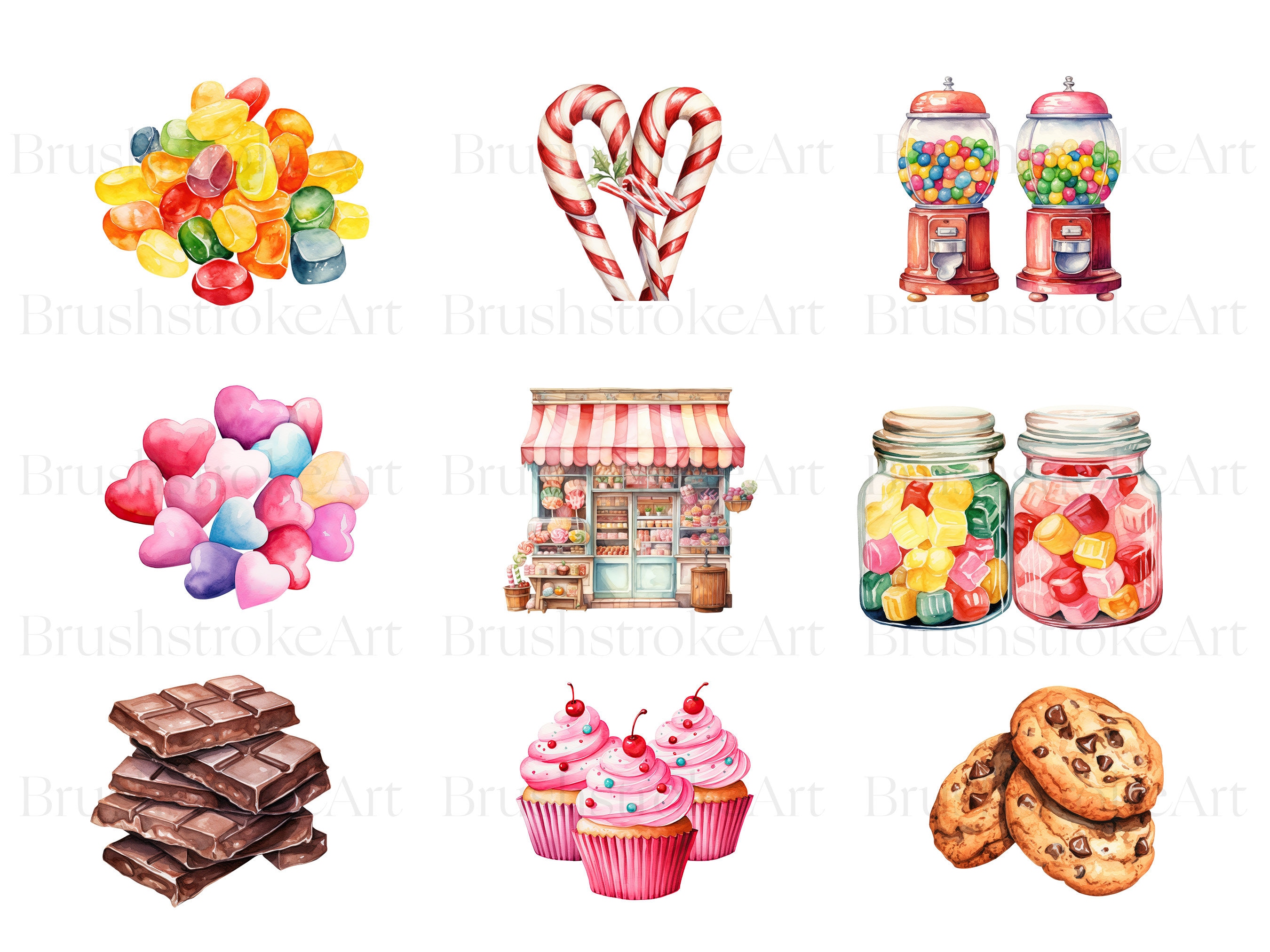Watercolor Candy Clipart, Candies, Sweets, Cup Cake, Gummy Bear ...