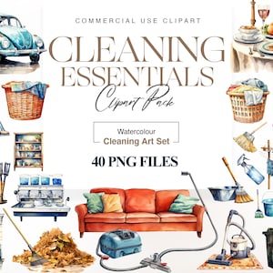 Watercolor Cleaning Clipart, House Chores, Laundry, Sponge, Bucket ...