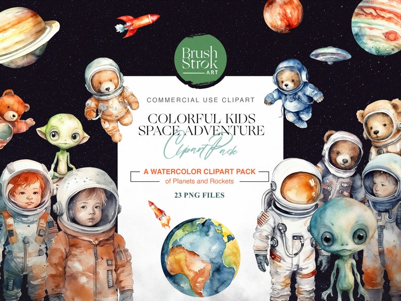 Kids Space Clipart, Watercolor Space, Cute Astronaut, Rocket Ship ...