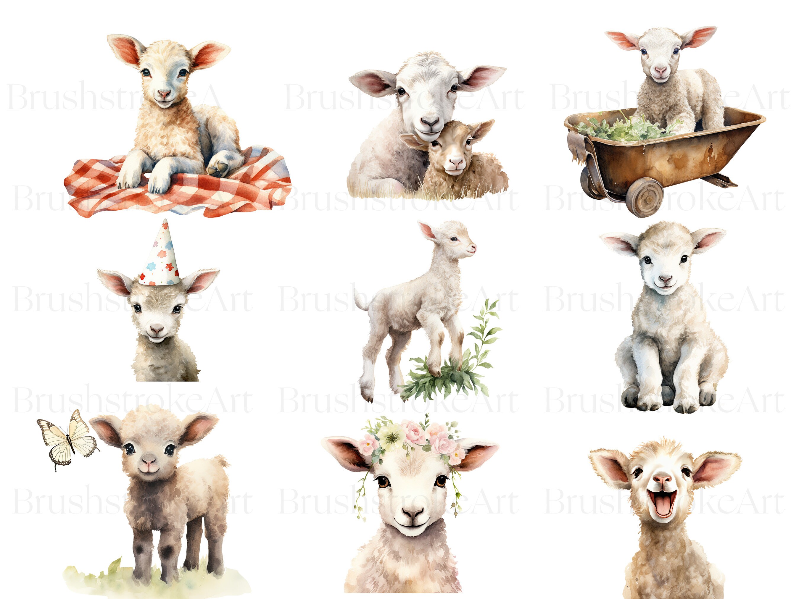 Watercolor Lamb Clipart, Baby Sheep Clipart, Baby Lamb, Farm Animals PNG, Nursery Wall Art, Cute ...
