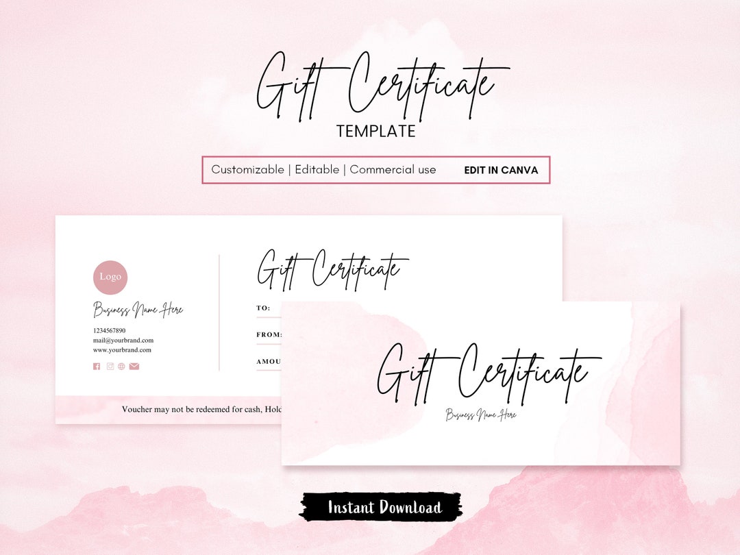 Editable Gift Certificate Template, Gift Card, Printable Gift ...