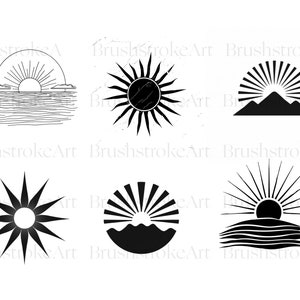 Line Art Sun Silhouette, Boho Sun Symbol, Sunset PNG, Sun Rays, Half ...