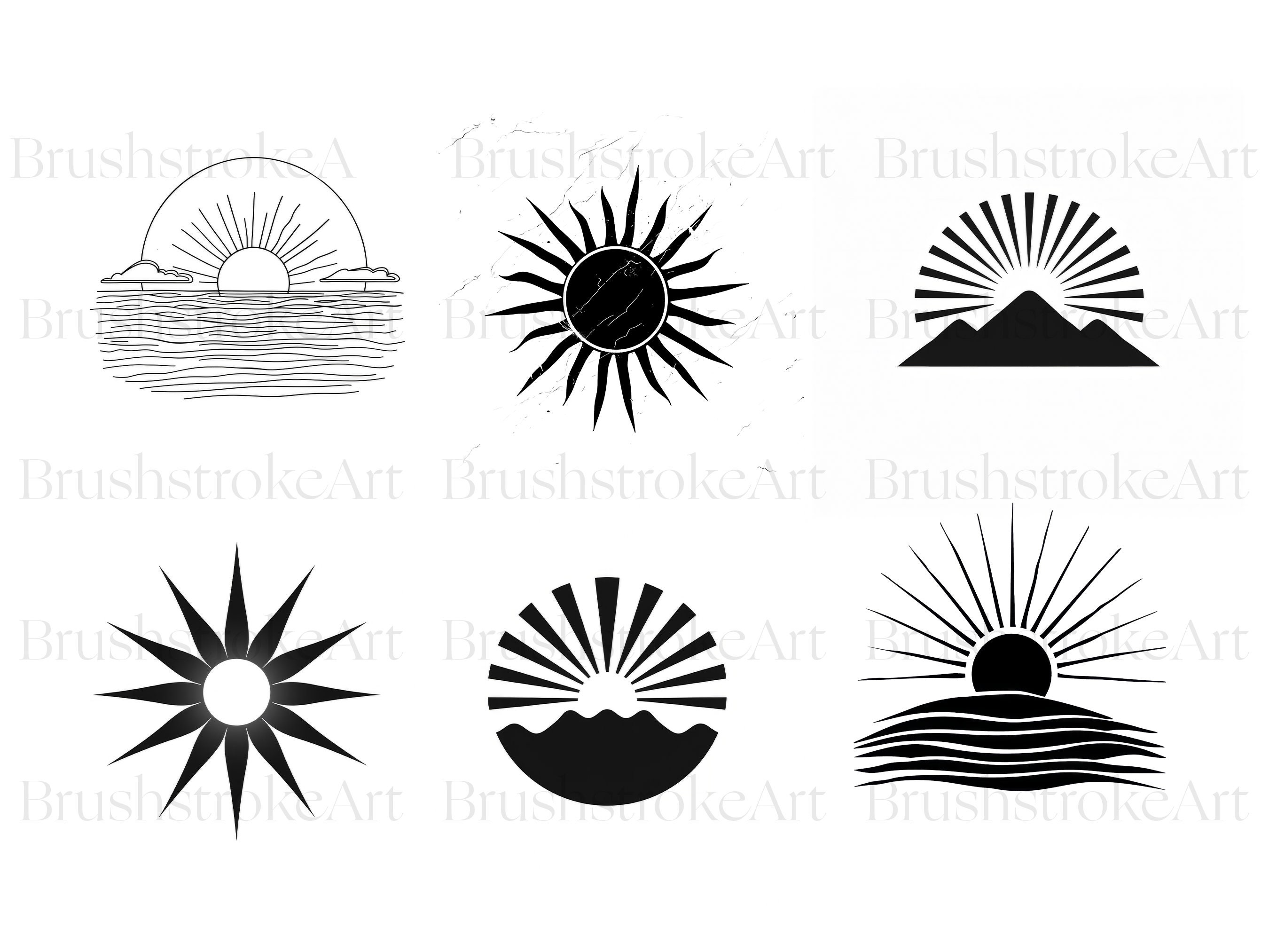 Line Art Sun Silhouette, Boho Sun Symbol, Sunset PNG, Sun Rays, Half ...