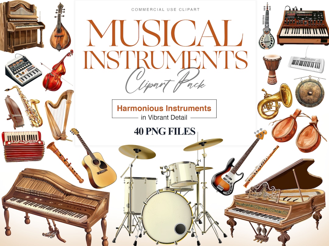 Watercolor Music Instruments Clipart, Guitar, Flute PNG, Piano Clipart ...