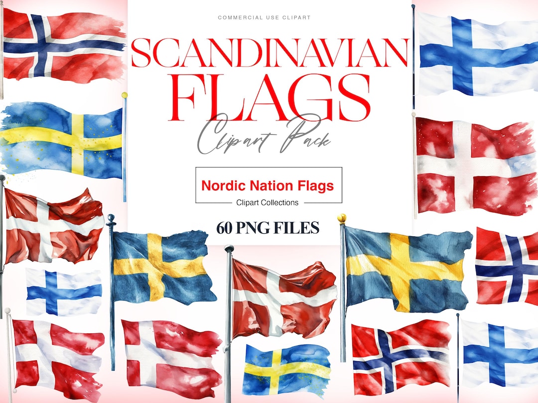 Scandinavian Flag Clipart, Watercolor Flag, Denmark, Scandinavian Cross ...