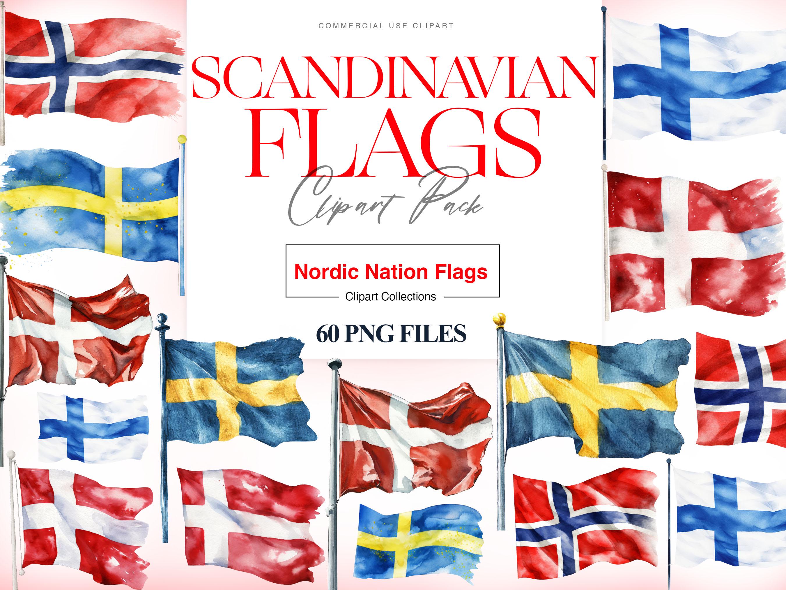 Scandinavian Flag Clipart, Watercolor Flag, Denmark, Scandinavian Cross ...