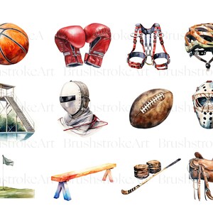 Watercolor Sports Clipart, Basketball, Hockey, Baseball, Golf, Soccer ...