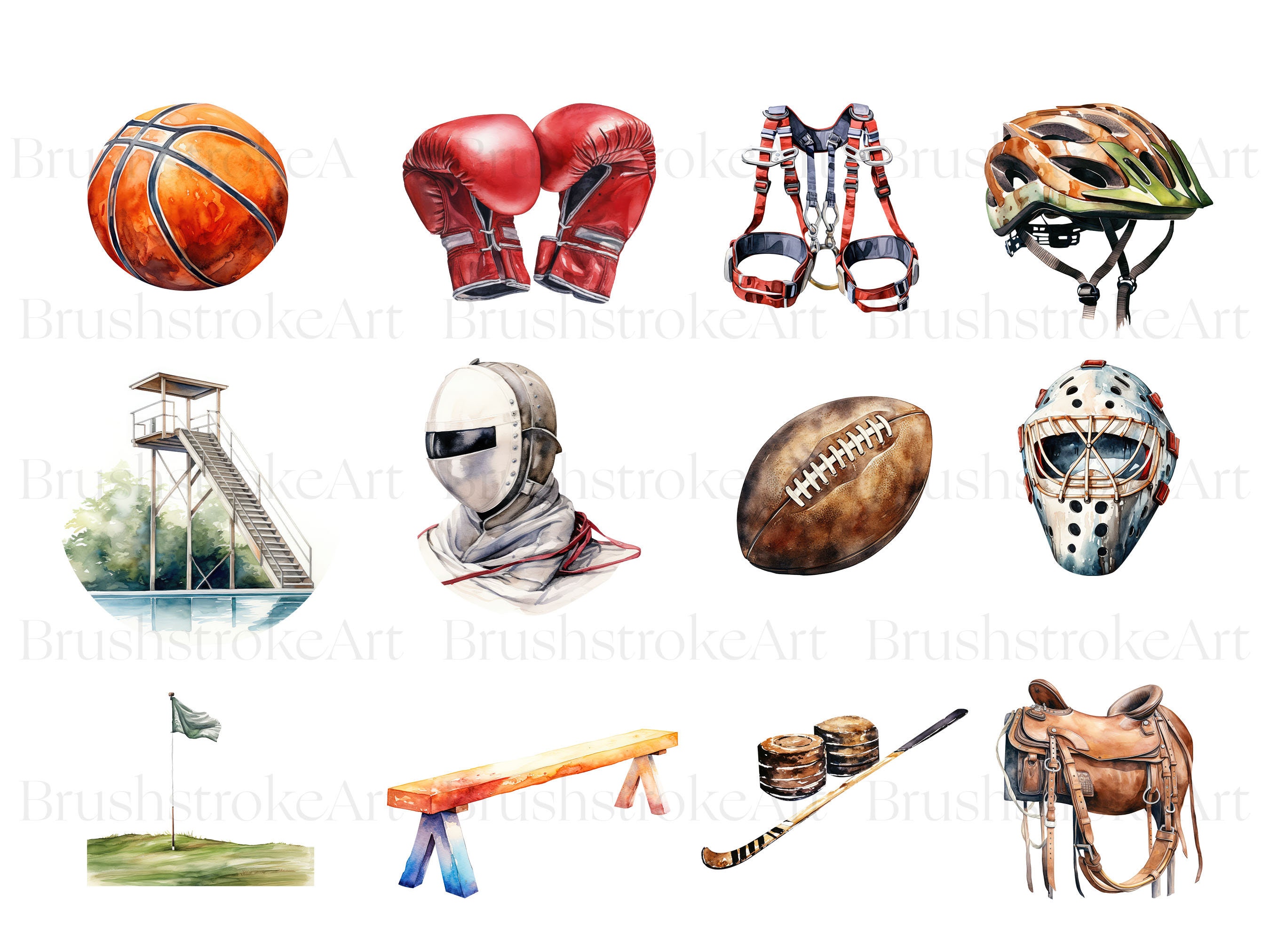 Watercolor Sports Clipart, Basketball, Hockey, Baseball, Golf, Soccer ...