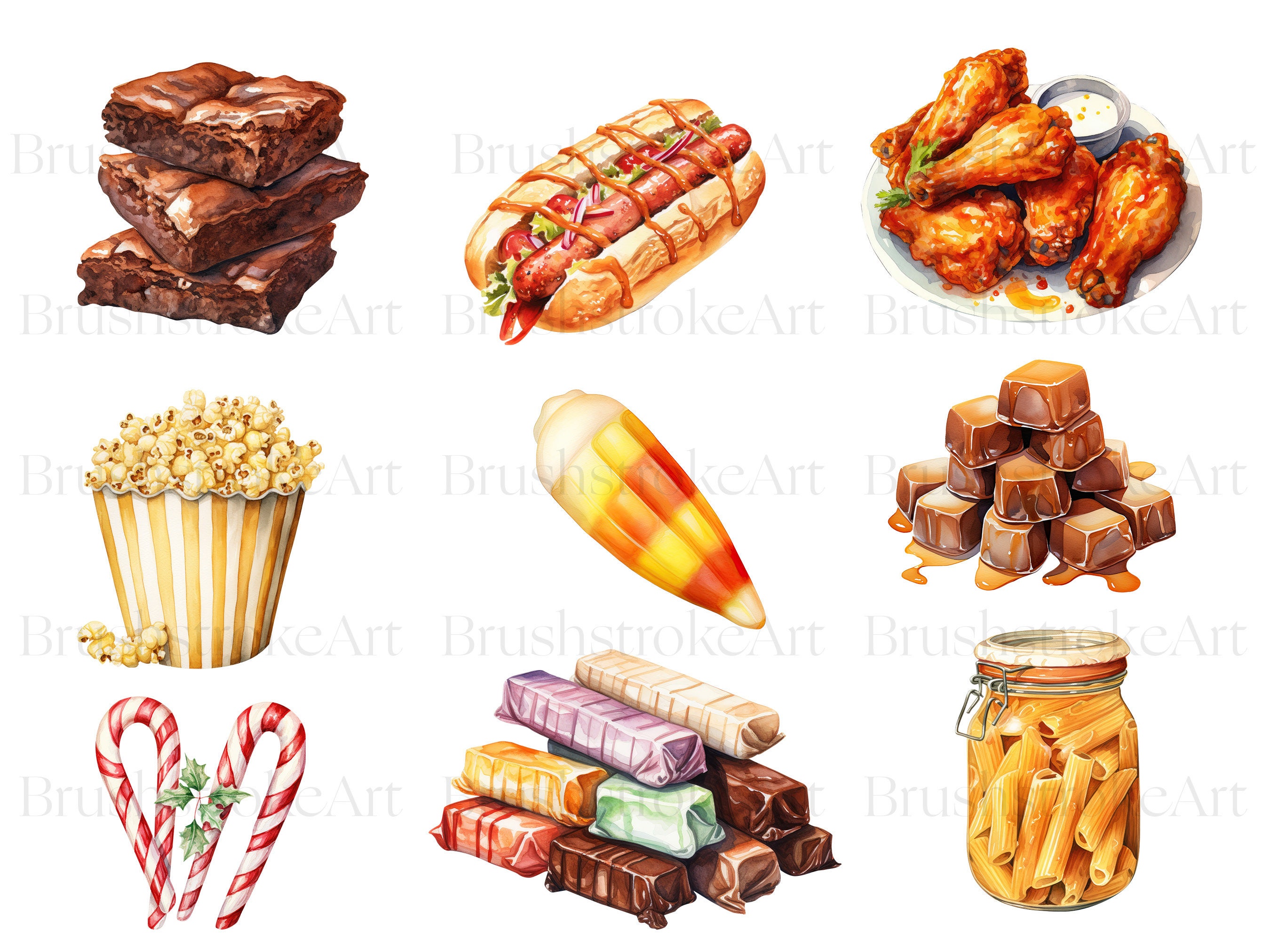 Junk Food Clipart, Watercolor Dessert, Donut, Pizza, Soda, Drinks ...