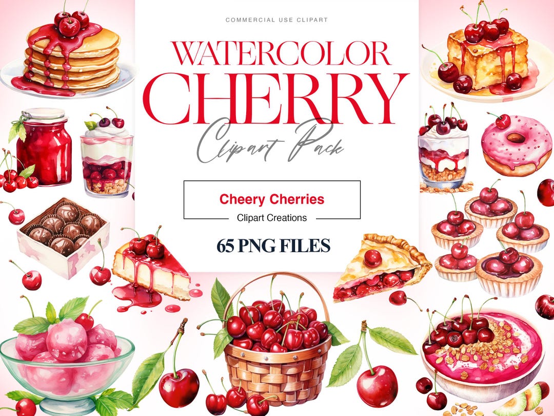 Watercolor Cherry Clipart, Red Cherry Pie, Wild Cherries PNG, Fruit ...