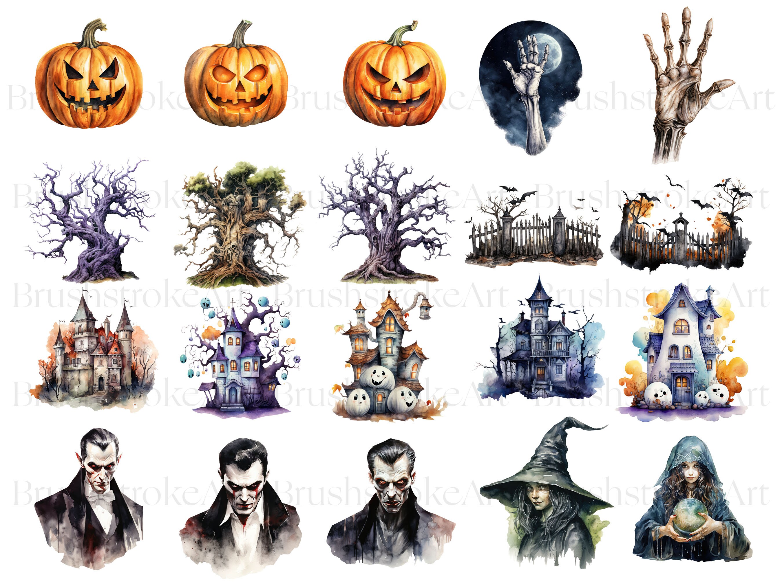 125 Halloween Hues Clipart Pack Watercolor Pngs Digital Download for ...
