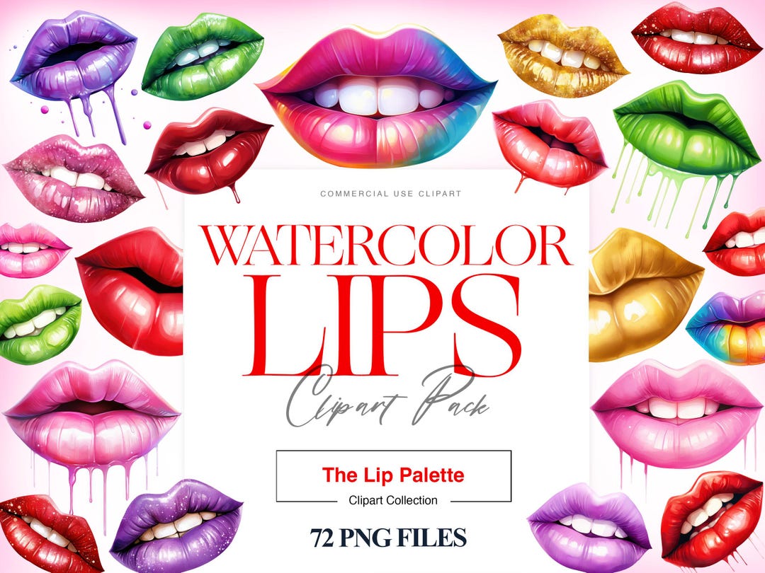 Watercolor Lips Clipart, Rainbow Lips Dripping, Lipstick Kisses, Red ...