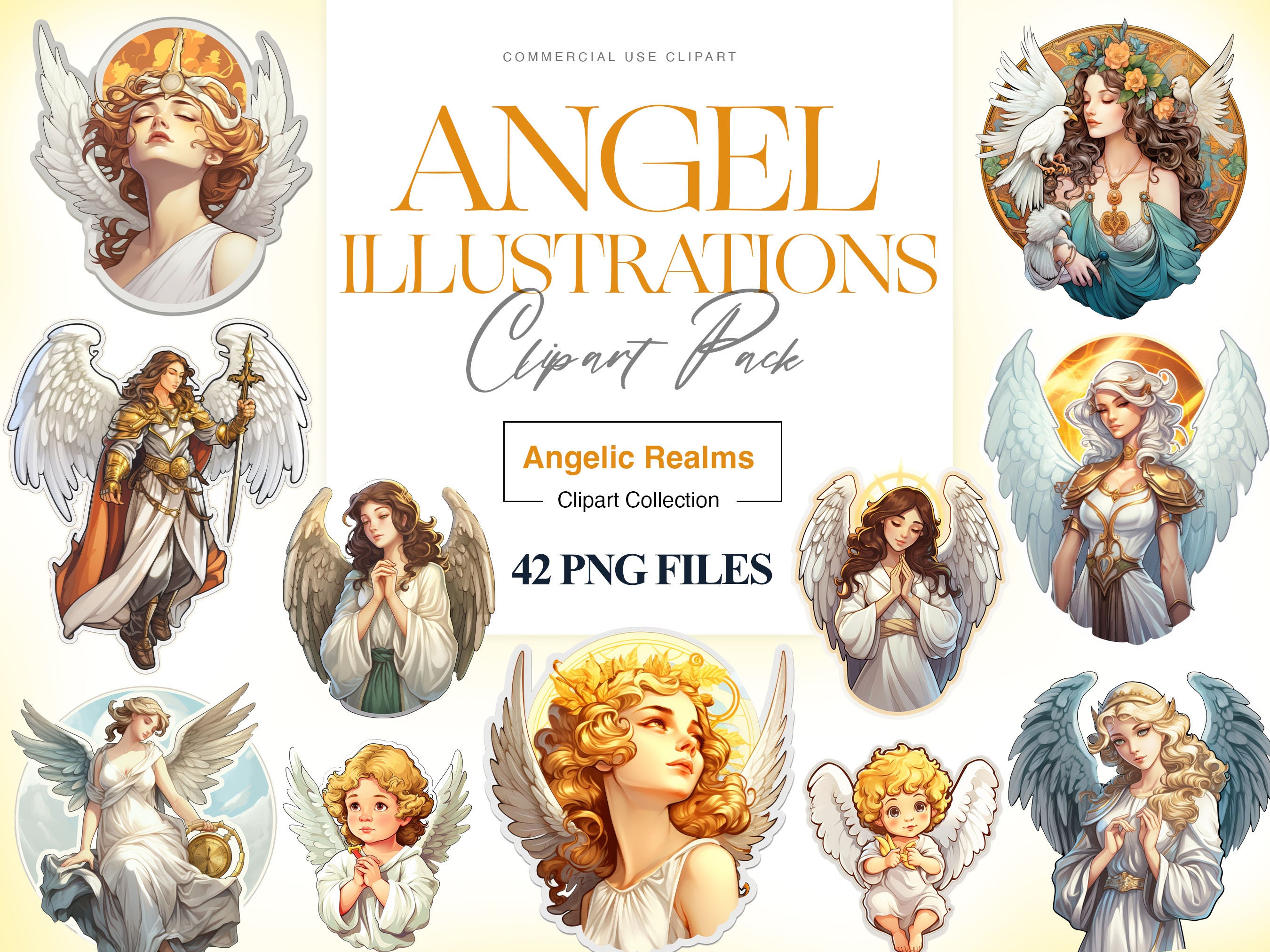 Angel Clipart, Seraphim, Cute Angel Illustrations, Archangel Clipart ...