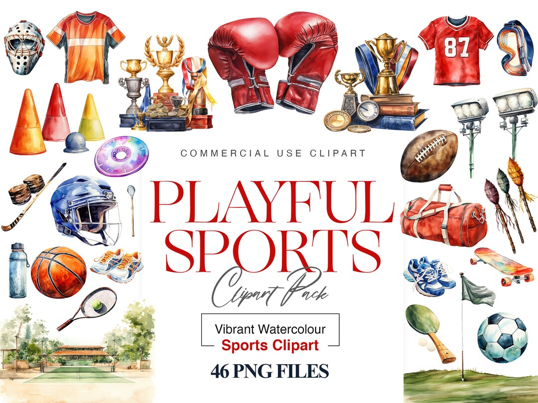 Watercolor Sports Clipart, Basketball, Hockey, Baseball, Golf, Soccer ...