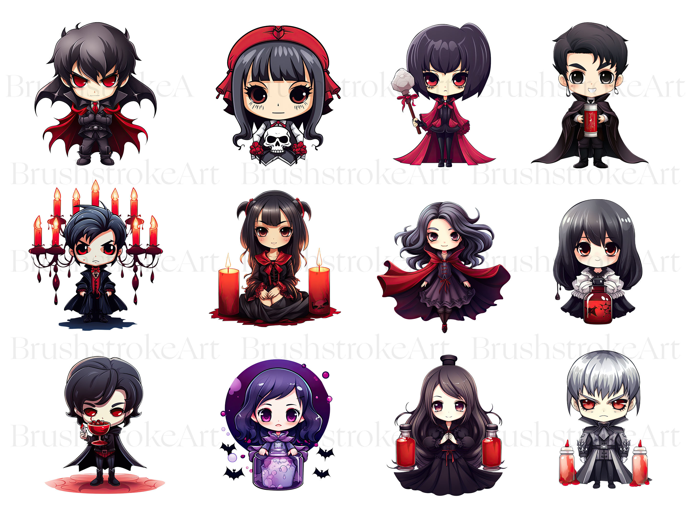 Cute Vampire Clipart, 48 Watercolor Halloween Vampire, Bats, Kawaii ...