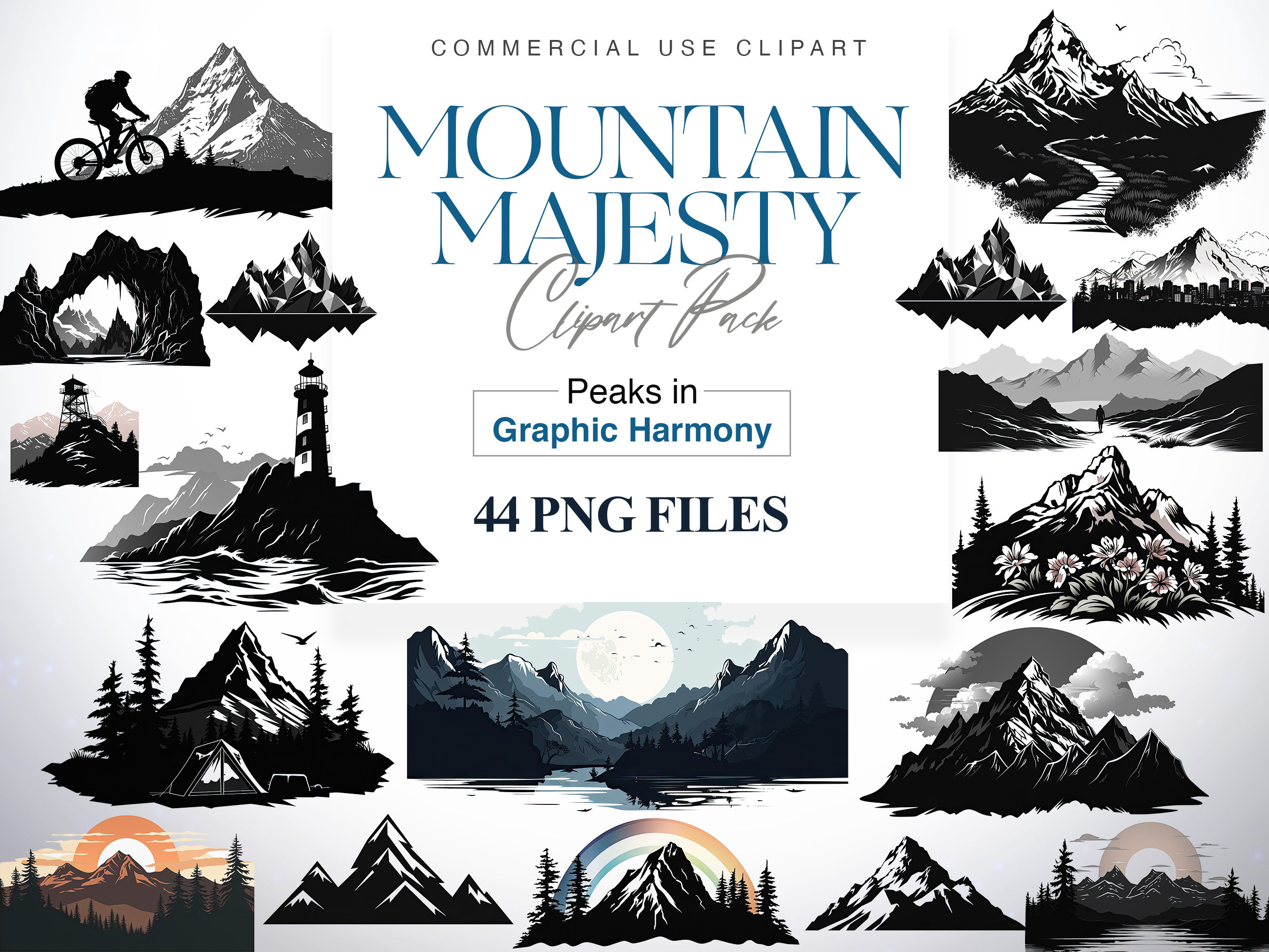Mountain Silhouette Clipart, Mountain Outline, Forest, Trees, Mountain ...