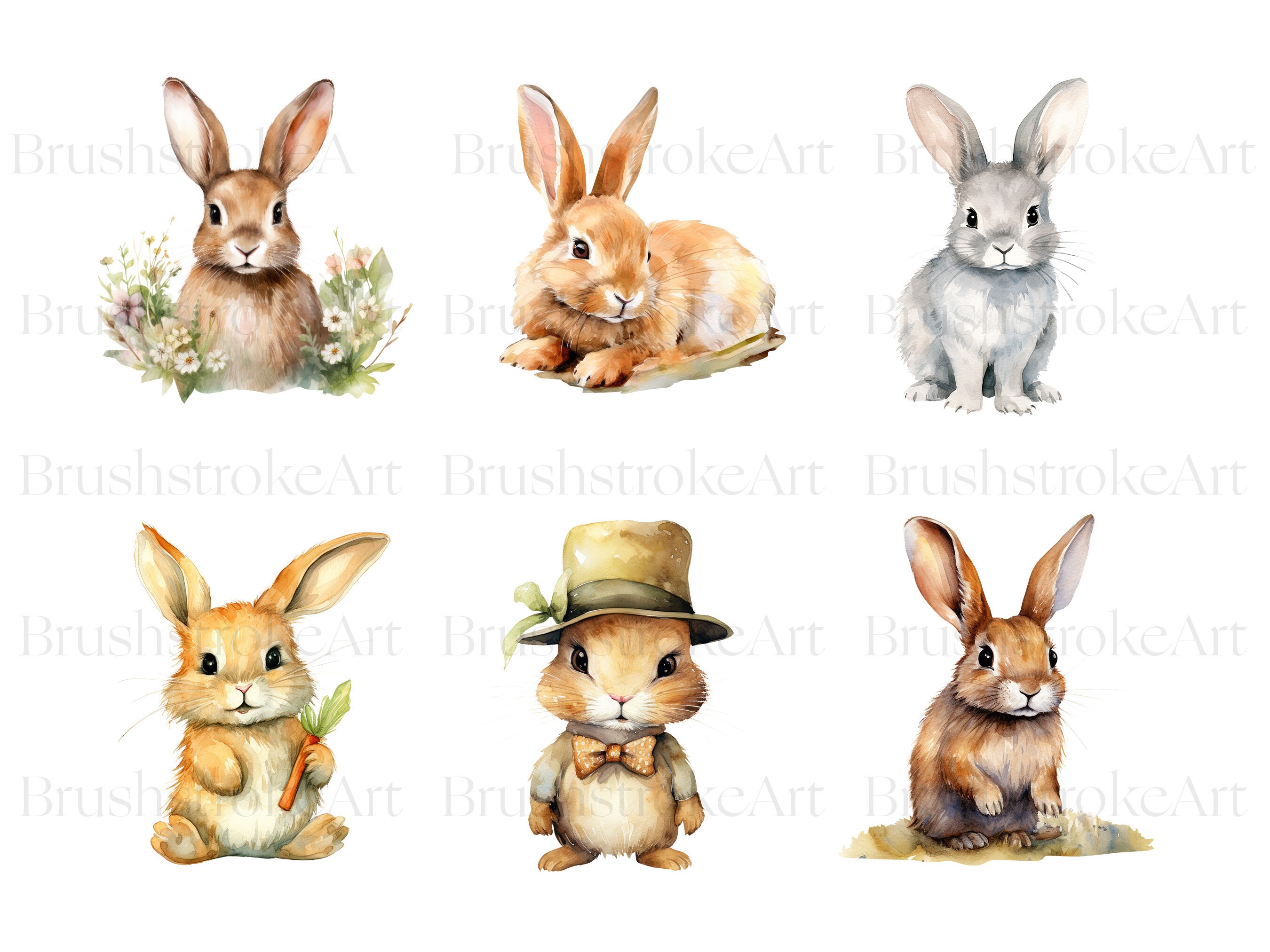 Watercolor Bunny Clipart, White Rabbit, Cute Bunny, Rabbit Nursery ...