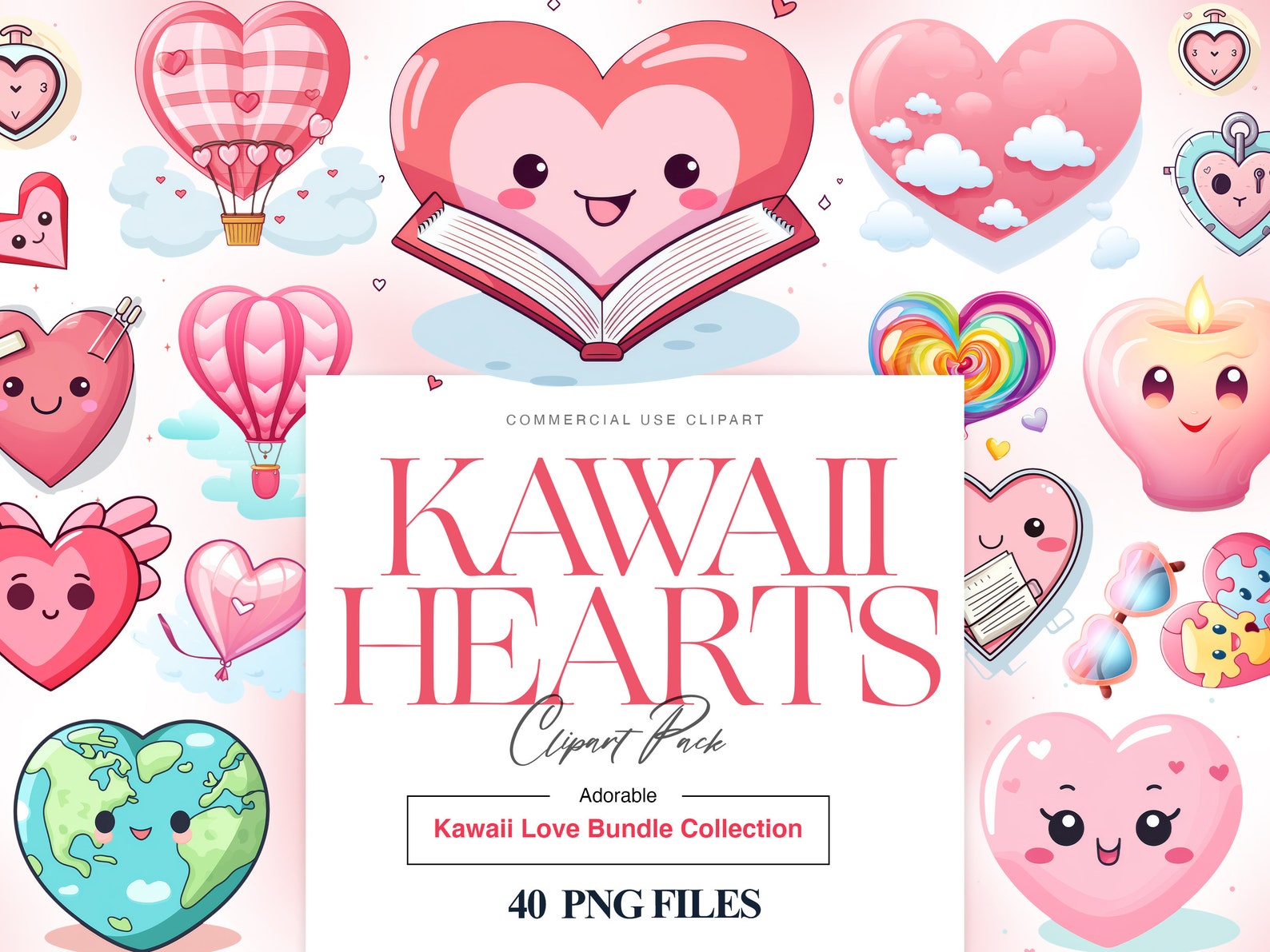 Kawaii Heart Clipart| Rainbow Heart PNG| Kawaii Hearts| Valentine ...