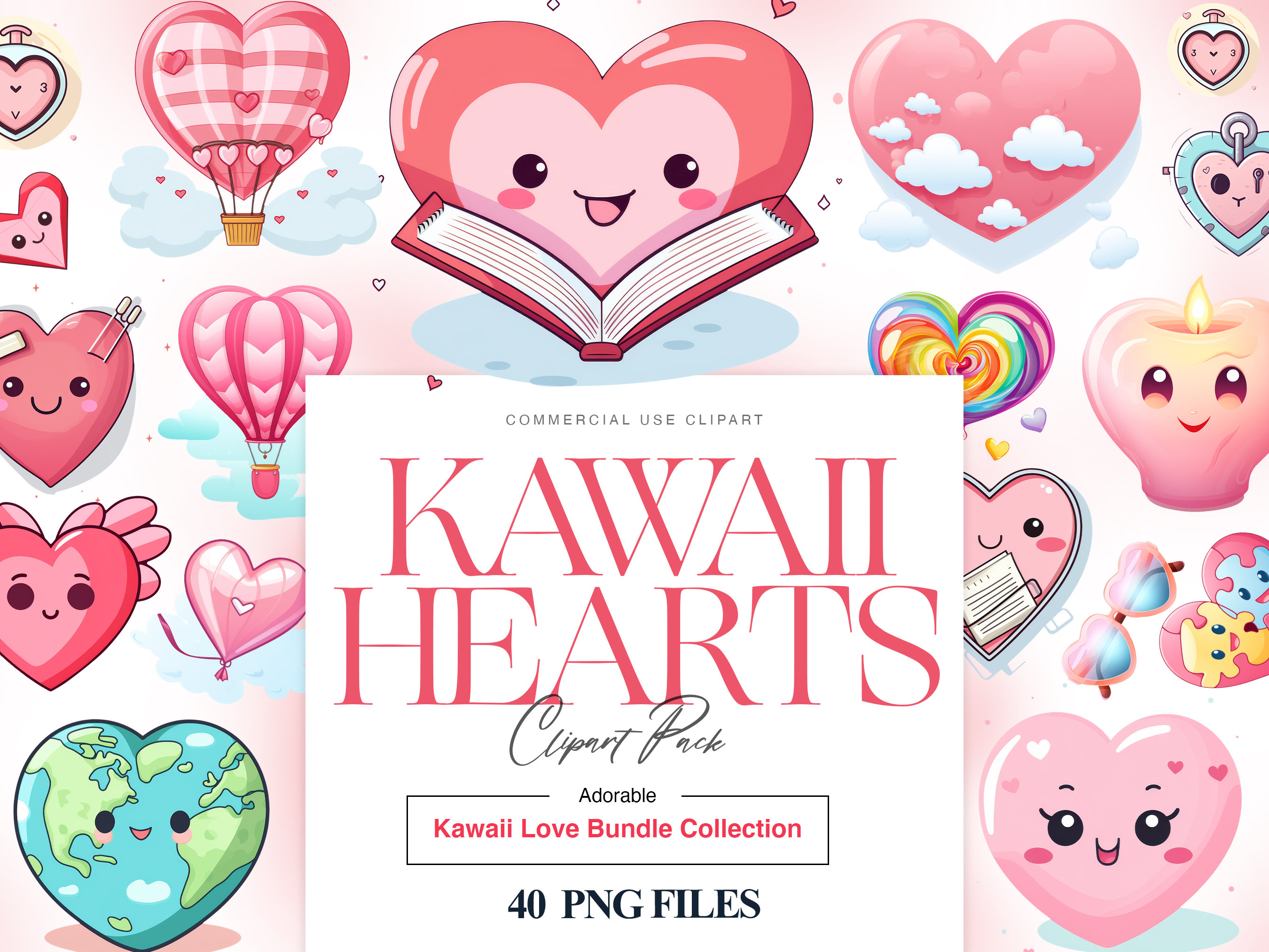 Kawaii Heart Clipart| Rainbow Heart PNG| Kawaii Hearts| Valentine ...
