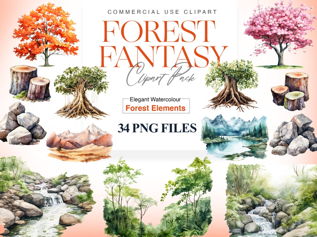 Watercolor Forest Clipart, Woodland, Tree, Bamboo Forest, Nature ...