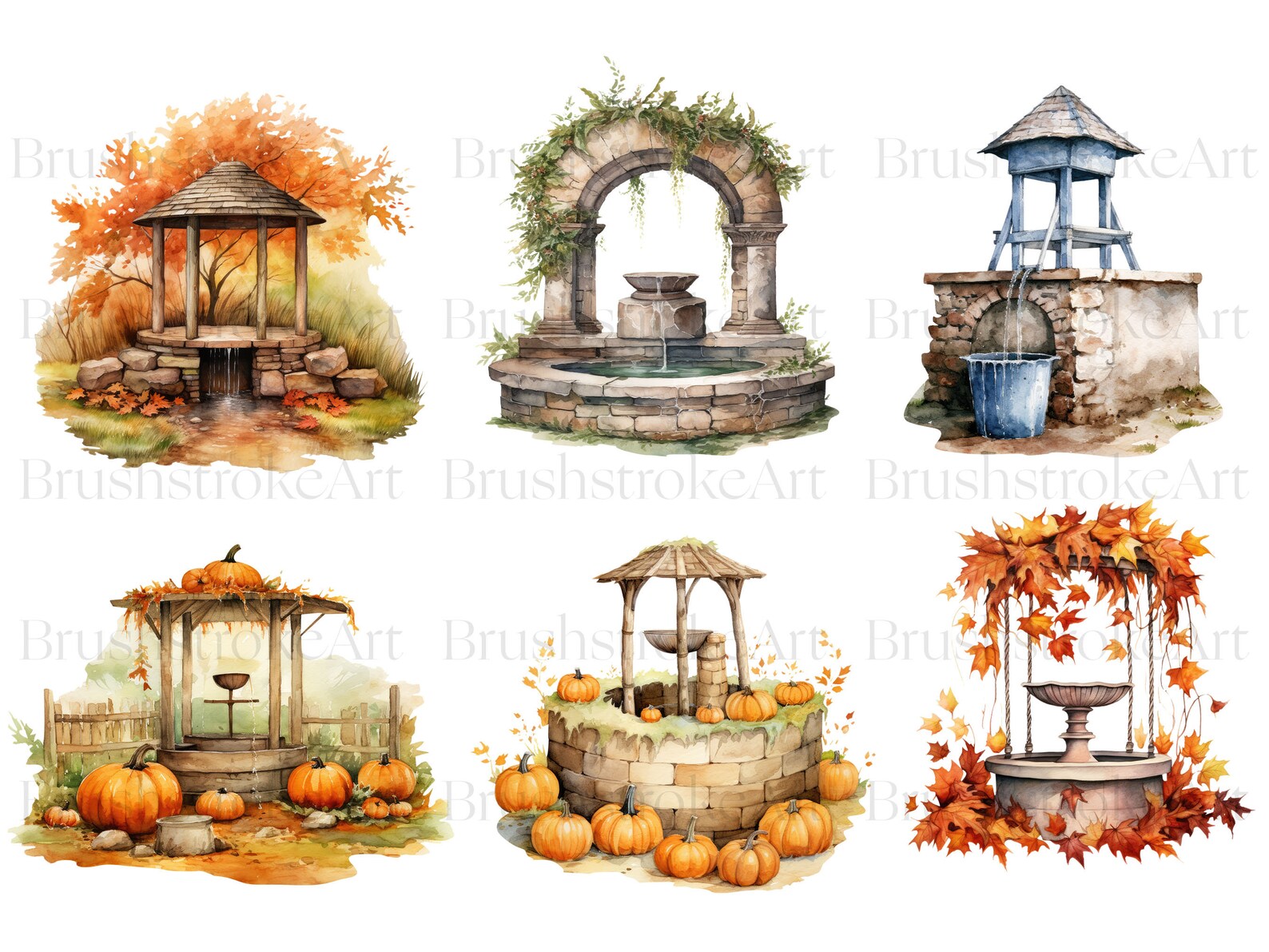 Autumn Well Clipart, Watercolor Well, Fall, Floral Well, Cute Autumn ...