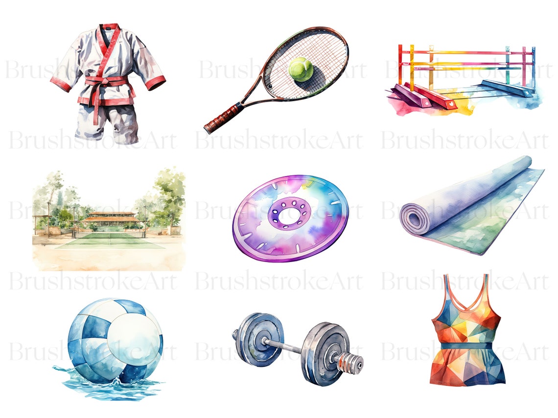 Watercolor Sports Clipart Basketball Hockey Baseball Golf - Etsy