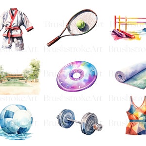 Watercolor Sports Clipart, Basketball, Hockey, Baseball, Golf, Soccer ...