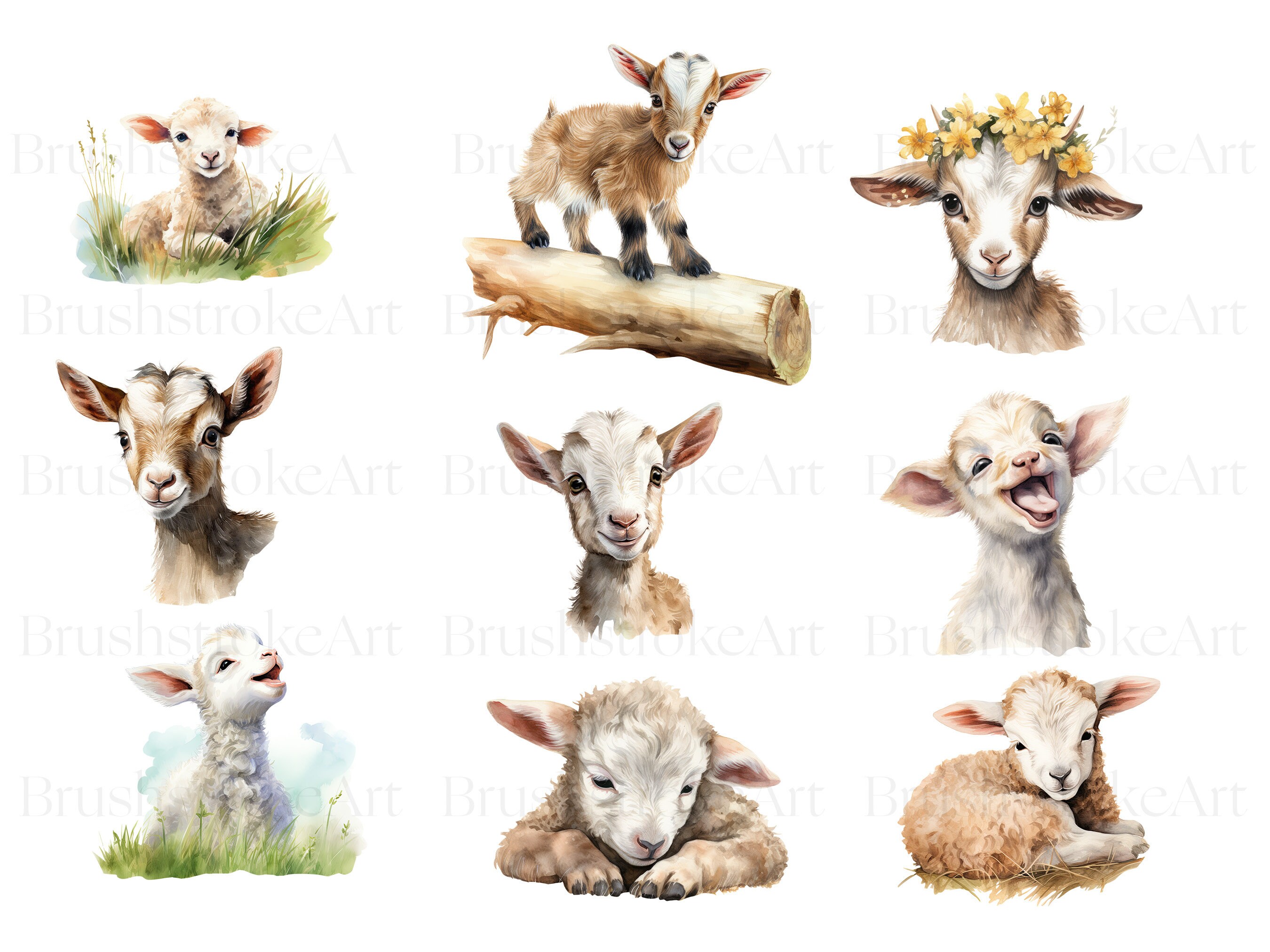 Watercolor Lamb Clipart, Baby Sheep Clipart, Baby Lamb, Farm Animals PNG, Nursery Wall Art, Cute ...