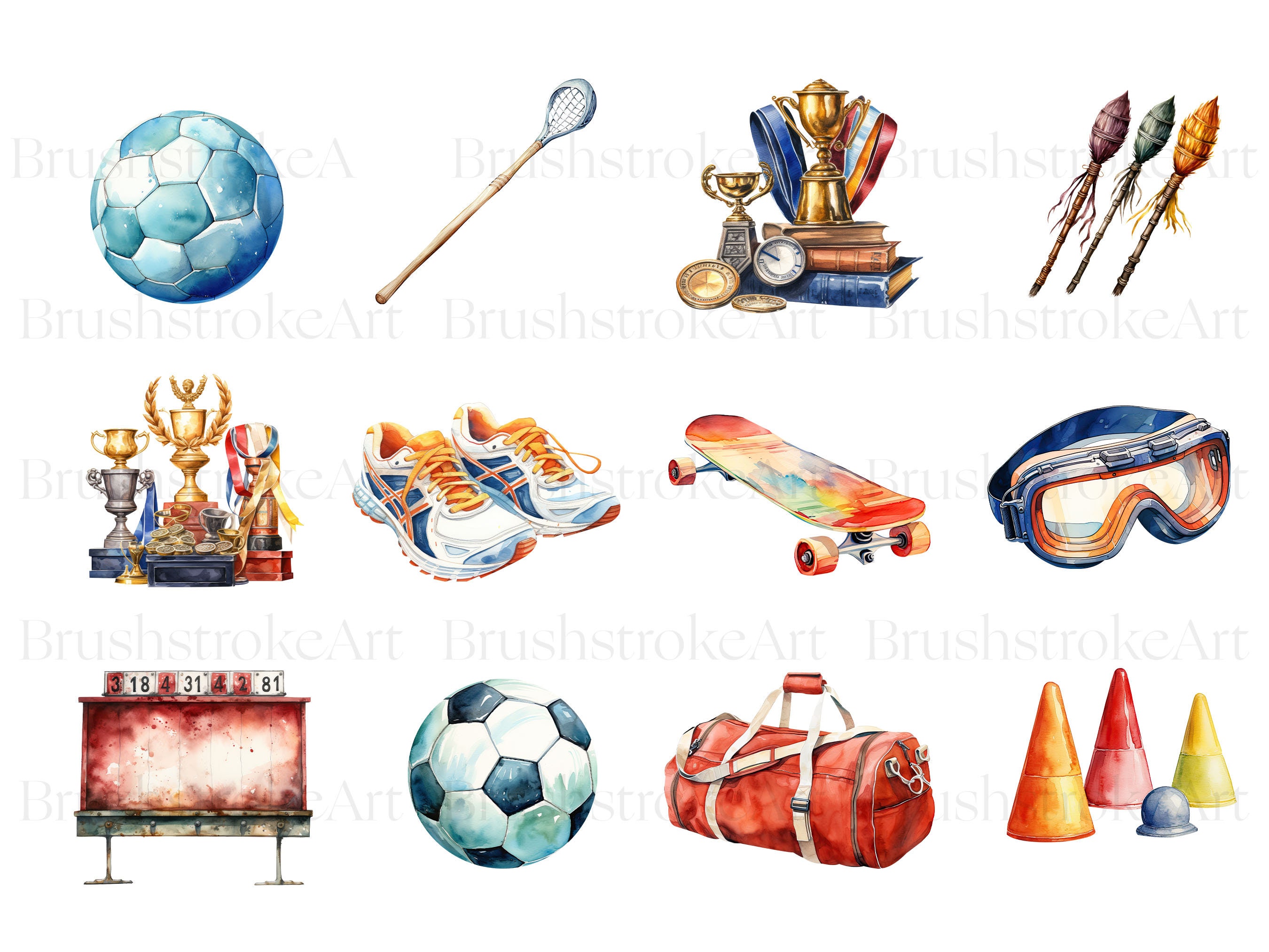 Watercolor Sports Clipart, Basketball, Hockey, Baseball, Golf, Soccer ...