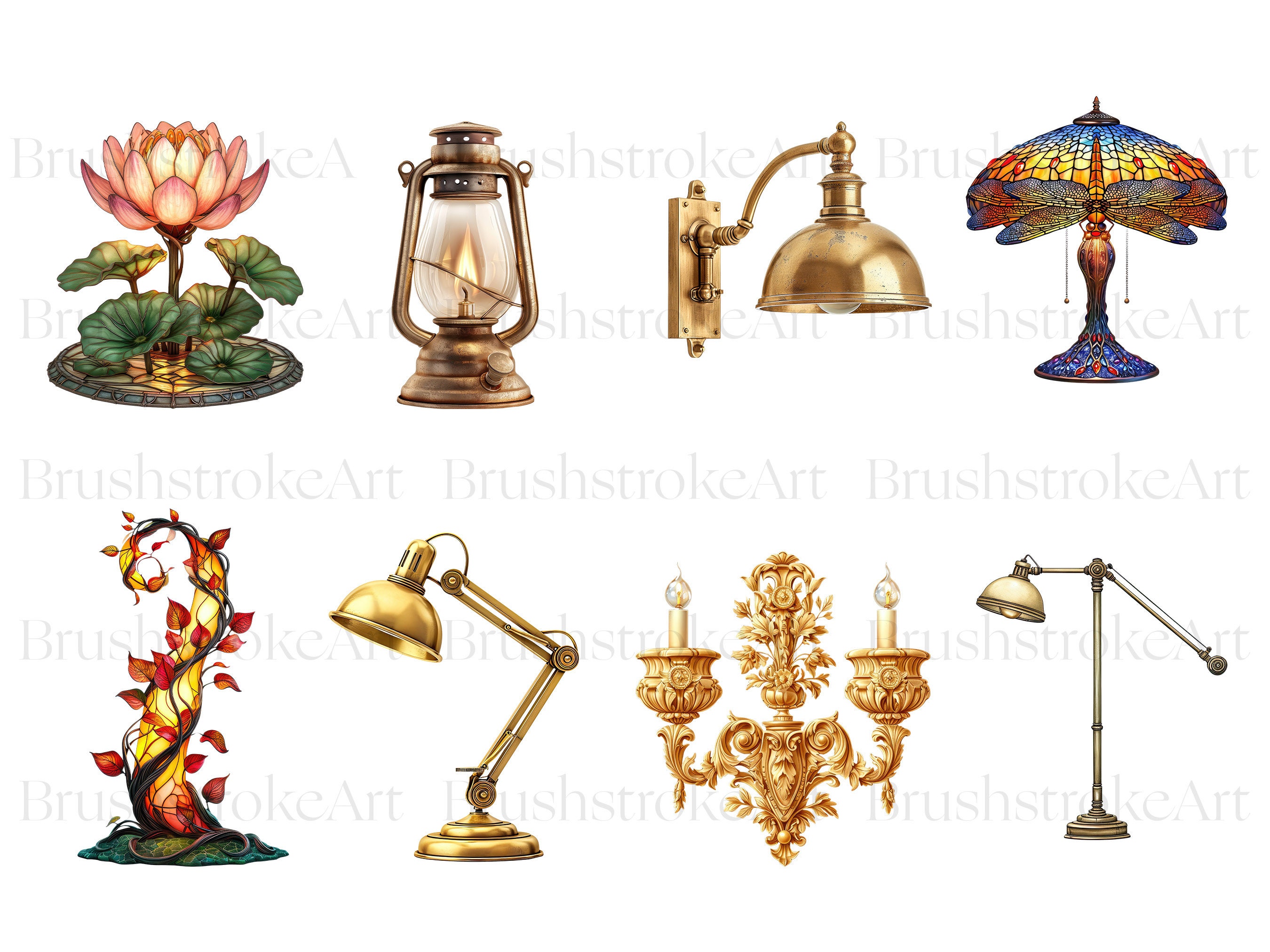 Watercolor Lamp Clipart, Vintage Lantern, Victorian, Bell Shade Lamp ...